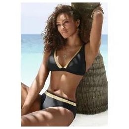 Triangel-Bikini-Top Lascana "Elodie", Damen, Gr. 42, Cup C/D, gold (schwarz, goldfarben), Recycling-Polyamid, unifarben mit Farbeinsatz, Bikini-Oberteile, mit trendigem Materialeinsatz