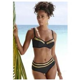 B&uuml;gel-Bikini-Top Lascana "Elodie", Damen, Gr. 42, Cup G, gold (schwarz, goldfarben), Recycling-Polyamid, unifarben mit Farbeinsatz, Bikini-Oberteile, mit trendigem Materialeinsatz