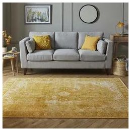 Teppich FLAIR RUGS "Antique Vintage-Muster", gold (goldfarben), B:155cm H:4mm L:230cm, Baumwolle, Kunstfaser, Teppiche, Teppich, Chenille Stil Teppich, Wohnzimmer, Schlafzimmer, Esszimmer