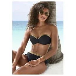 B&uuml;gel-Bandeau-Bikini-Top Lascana "Elodie", Damen, Gr. 38, Cup C, gold (schwarz, goldfarben), Recycling-Polyamid, unifarben mit Farbeinsatz, Bikini-Oberteile, mit trendigem Materialeinsatz