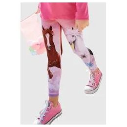 Leggings Miss Melody, M&auml;dchen, Gr. 92/98, N-Gr, rosa (rose), Jersey, Obermaterial: 95% Polyester, 5% Elasthan, bedruckt, schmal lang, Hosen Leggings, mit sch&ouml;nem Pferdemotiv
