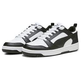 Sneaker Puma "REBOUND V6 LOW", Damen, Gr. 44,5, schwarz-wei&szlig; (Puma wei&szlig;, Puma schwarz, Puma wei&szlig;), Synthetik, unifarben, Schuhe Sneaker, niedrig geschnitten, mit Schn&uuml;rverschluss, aus getrommeltem Leder