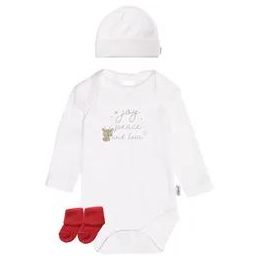Erstausstattungspaket Liliput "Joy Peace and Love", M&auml;dchen, Gr. 62/68, wei&szlig; (wei&szlig;, rot), 100% Baumwolle, KOB Set-Artikel Erstausstattungspaket, bestehend aus Body, M&uuml;tze und S&ouml;ckchen