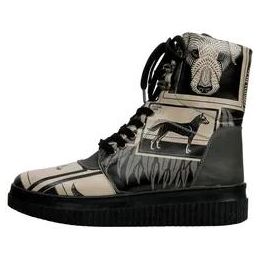 Schn&uuml;rboots DOGO "Future High Top Boots Believe In Your Wings Damen Stiefeletten", Damen, Gr. 38, Normalschaft, schwarz (schwarz, beige), Lederimitat, Schuhe Schn&uuml;rboots, Handgefertigt