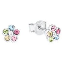 Paar Ohrstecker Amor "Bl&uuml;ten", bunt (silberfarben, gelb, gr&uuml;n, pink, hellblau, rosa, gelb, gr&uuml;n, pink, hellblau, rosa), Ohrringe, M&auml;dchen, 5mm, Silber 925 (Sterlingsilber), mit Kristallstein