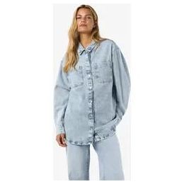 Jeansbluse Noisy may "NMALVA L/S DENIM SHACKET AZ352LB NOOS", Damen, Gr. S, blau (light blau denim), Denim/Jeans, Obermaterial: 100% Baumwolle, unifarben, Blusen Jeansbluse