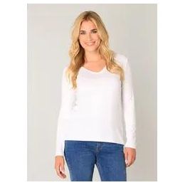 Langarmshirt Base Level, Damen, Gr. 46, wei&szlig;, Web, Obermaterial: 96% Viskose, 4% Elasthan, unifarben, regular fit normal, V-Ausschnitt, Shirts Langarmshirt, mit V-Ausschnitt