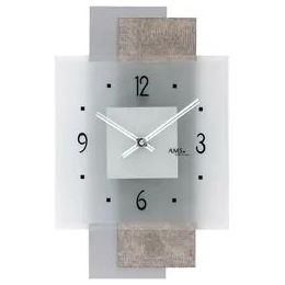 Wanduhr AMS "W9443", silber (silberfarben), Wanduhren, B/H/L: 22cm x 5cm x 36cm, Wanduhr, Quarzuhr,Holz,Wohnzimmer,Esszimmer,K&uuml;che,Made in Germany,B&uuml;ro,Flur