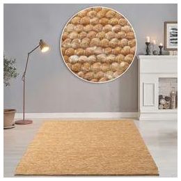 Wollteppich Theko "Alpen", orange (terrakotta), B:70cm H:12mm L:140cm, Schurwolle, Teppiche, handgewebter Wendeteppich, meliert, reine Wolle, Wohnzimmer