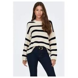 Jacqueline de Yong Strickpullover JDY "JDYJUSTY L/S STRIPE PULLOVER KNT NOOS", Damen, Gr. XS, schwarz (eggnog stripes:schwarz), Strick, Obermaterial: 100% Polyacryl, gestreift, normal, Rundhals, Rippstrickb&uuml;ndchen, Pullover Strickpullover