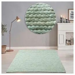 Wollteppich Theko "Alpen", gr&uuml;n, B:170cm H:12mm L:240cm, Schurwolle, Teppiche, handgewebter Wendeteppich, meliert, reine Wolle, Wohnzimmer