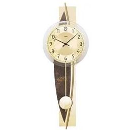 Pendelwanduhr AMS "W7453", braun (messingfarben, braun), Wanduhren, B/H/L: 23cm x 8cm x 67cm, Quarzuhr, Holz-/Messinggeh&auml;use,Esszimmer,Wohnzimmer,Made in Germany