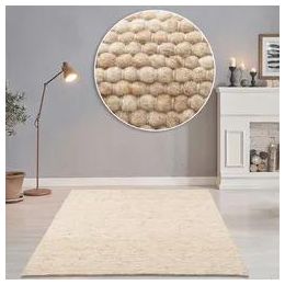 Wollteppich Theko "Alpen", beige (dunkelbeige), B:190cm H:12mm L:290cm, Schurwolle, Teppiche, handgewebter Wendeteppich, meliert, reine Wolle, Wohnzimmer