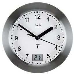 Funkwanduhr AMS "F5925", grau, Wanduhren, B/H/L: 6cm, Quarz,Metall,Glas,Wohnzimmer,Esszimmer,K&uuml;che,Arbeitszimmer,B&uuml;ro,Flur