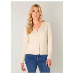 Strickjacke Base Level "Yvon", Damen, Gr. 40, beige, Strick, Obermaterial: 80% Viskose, 20% Nylon, unifarben, figurbetont h&uuml;ftlang, V-Ausschnitt, B&uuml;ndchen, Strickjacken Strickjacke, mit V-Ausschnitt