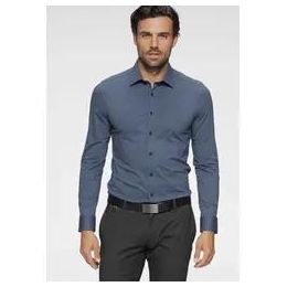 Businesshemd OLYMP "Level Five body fit Jerseyshirt", Herren, Gr. 37, N-Gr, blau (rauchblau), Web, Obermaterial: 92% Baumwolle, 8% Elasthan, schmal, Hemden, in Jersey Qualit&auml;t