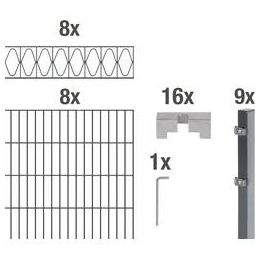 GAH Alberts Doppelstabmattenzaun ALBERTS "Eleganz", grau (anthrazit), H:100cm, Stahl, Zaunelemente, anthrazit, H&ouml;he: 100-160cm, Gesamtl&auml;nge: 10-20m, zum Einbetonieren