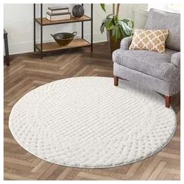 Hochflor-Teppich Carpet City "FOCUS627", beige (creme), H:20mm &Oslash;:200cm, Obermaterial: 100% Polypropylen, Teppiche, Boho-Teppich, Hochtief-Muster/ 3D-Effekt, f&uuml;r Wohnzimmer, Schlafzimmer