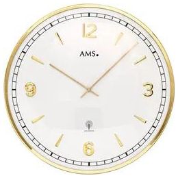 Funkwanduhr AMS "F5609", gold (goldfarben), Wanduhren, B/H/L: 5cm, Quarzuhr, &Oslash; ca. 40 cm, Arbeitszimmer, Wohnzimmer, Esszimmer, K&uuml;che