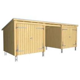 Gartenhaus Plus "Nordic Multi", beige (natur), Holzwerkstoff, Gartenh&auml;user, Gartenhaus, Gartenhaus 14 m2, Doppelt&uuml;r, inkl. Dachpappe/Aluleisten/H-F&uuml;&szlig;e