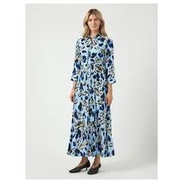Hemdblusenkleid Y.A.S "YASSAVANNA LONG SHIRT DRESS", Damen, Gr. L, N-Gr, blau (clear sky aop:liro print), Web, Obermaterial: 100% Viskose, gemustert, relaxed fit lang, Kleider, Sommerkleid, mit 3/4 &Auml;rmel
