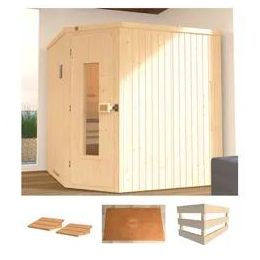 Sauna Weka "Varberg 3", beige (natur), ohne Ofen, (ohne Ofen), Saunen, ohne Ofen