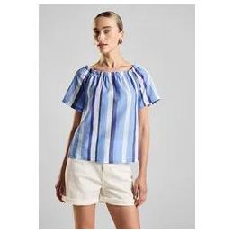 Carmenbluse Street One, Damen, Gr. 38, blau (original blau), Web, 100% Baumwolle, gestreift, normal normal, Carmenausschnitt, abgesteppt, Blusen, aus reiner Baumwolle