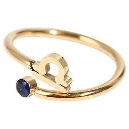 Fingerring Firetti "Schmuck Geschenk Damenring Sternzeichen", bunt (gelbgoldfarben, dunkelblau), Fingerringe, Damen, 5 g, Waage, Edelstahl, 1,2mm, Fingerring, Made in Germany - mit Zirkonia (synth.)