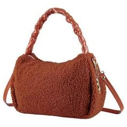 Schultertasche "Teddy", Damen, Gr. B/H/T: 33cm x 20cm x 10cm onesize, rot, Kunstfaser, Collezione Alessandro, Taschen Schultertasche, aus rostrotem Teddystoff mit Leder