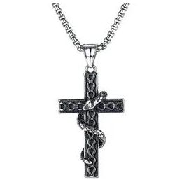 Kette mit Anh&auml;nger Firetti "Schmuck Geschenk Cross Snake", schwarz (edelstahlfarben, schwarz, vintage), Halsketten, Herren, Edelstahl, L: 55 B: 3mm, B:3mm