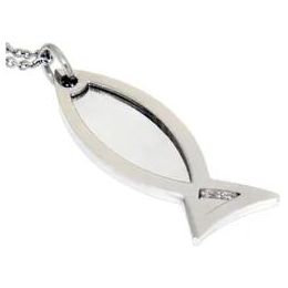 Kette mit Anh&auml;nger Firetti "Schmuck Geschenk Halskette Fisch - Glaube an Jesus Christus Kugelkette", silber (edelstahlfarben), Halsketten, Damen, Edelstahl, L: 50