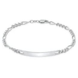 Armband Kuzzoi "Herren ID Platte Figaro Klassisch 925 Silber" Gr. 21, silber, Armb&auml;nder, Herren, 21cm, ohne Stein, Silber 925 (Sterlingsilber), Armb&auml;nder mit Gravur