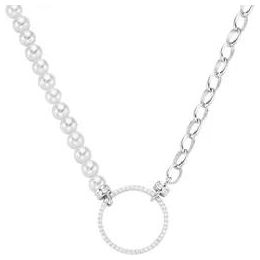 Collier "mit wei&szlig;en Muschelkern-Perlen und Zirkonia, Silber 925", silber, Giorgio Martello MILANO, Halsketten, Damen, 45cm, Silber 925 (Sterlingsilber), Collier