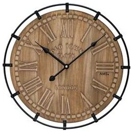 Wanduhr AMS "W9616", wildeichenfarben, Wanduhren, &Oslash; 40cm, Wanduhr, Quarz,Holz,Metall,Wohnzimmer,Esszimmer,K&uuml;che,Arbeitszimmer,B&uuml;ro,Flur