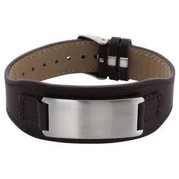 Armband Firetti "Schmuck Geschenk Lederarmband mit ID-Platte verstellbar", braun (edelstahlfarben, braun), Armb&auml;nder, Damen, 22cm, Edelstahl, Armband