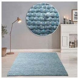 Wollteppich Theko "Alpen", blau, B:120cm H:12mm L:180cm, Schurwolle, Teppiche, handgewebter Wendeteppich, meliert, reine Wolle, Wohnzimmer