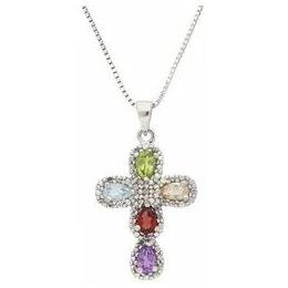 Kette mit Anh&auml;nger Firetti "Schmuck Geschenk Silber 925 Halsschmuck Halskette Venezianer Kreuz", bunt (lila, hellblau, gr&uuml;n, silber, 925, gelb, rot), Halsketten, Damen, Silber 925 (Sterlingsilber), L: 45 B: 1mm, mit Amethyst, Citrin, Granat, Peridot, Topas, B:1mm