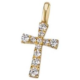 Kreuzanh&auml;nger Firetti "Schmuck Geschenk Gold 375 Halsschmuck Anh&auml;nger Halskette Kreuz", gold (gelbgoldfarben, kristallwei&szlig;, kristallwei&szlig;), Schmuckanh&auml;nger, Damen, Gelbgold 375, 0,4 g, mit Zirkonia (synth.)