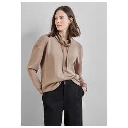 Langarmshirt Street One, Damen, Gr. 38, braun (rich mocha), Stoff, 46% Modal, 46% Polyester, 8% Elasthan, unifarben, gerade h&uuml;ftlang, hoch geschlossener Ausschnitt, B&uuml;ndchen, Shirts Langarmshirt, mit Tunnelzugband am Kragen