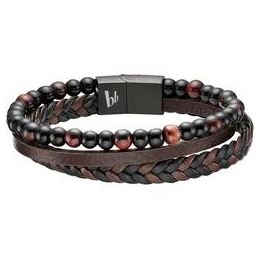 Lederarmband Bruno Banani "Schmuck", braun (schwarz, braun, schwarz, braun, schwarz), Armb&auml;nder, Damen, 21cm, Edelstahl Leder, Edelstahl, Leder, Lederarmband, mit Tigerauge (synth.)