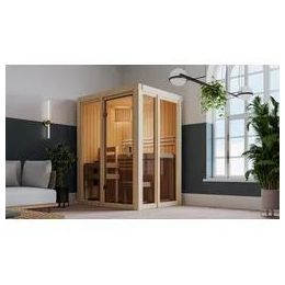 Sauna Karibu "Vivi 1", beige (naturbelassen), Bio-Ofen, externe Steuerung, 3,6 kW, Saunen