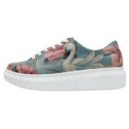 Plateausneaker DOGO "Myra Low-Top Sneaker Smell The Flowers Damen Sneaker, Myra", Damen, Gr. 36, Normalschaft, blau (blau, rot), Lederimitat, Schuhe Plateausneaker, Handgefertigt
