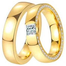 Trauring DOOSTI "Schmuck Geschenk Edelstahl Trauring Ehering Partnerring LIEBE" Gr. 56, gold (gelbgoldfarben), Fingerringe, Damen, 56,mit Zirkonia, Edelstahl, 5mm, Trauring, wahlweise mit oder ohne Zirkonia
