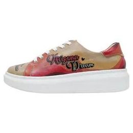 Plateausneaker DOGO "Myra Low-Top Sneaker Smell The Flowers Damen Sneaker, Myra", Damen, Gr. 38, Normalschaft, rot (beige, rot), Lederimitat, Schuhe Plateausneaker, Handgefertigt