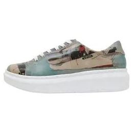 Plateausneaker DOGO "Myra Low-Top Sneaker Smell The Flowers Damen Sneaker, Myra", Damen, Gr. 39, Normalschaft, blau (beige, blau), Lederimitat, Schuhe Plateausneaker, Handgefertigt