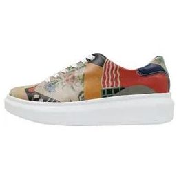 Plateausneaker DOGO "Myra Low-Top Sneaker Smell The Flowers Damen Sneaker, Myra", Damen, Gr. 38, Normalschaft, bunt (beige, mehrfarbig), Lederimitat, Schuhe Plateausneaker, Handgefertigt