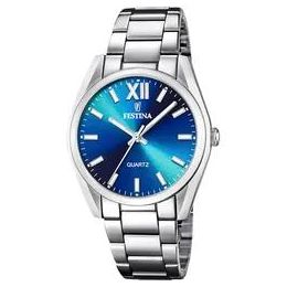 Quarzuhr Festina "Boyfriend Collection", silber (silberfarben, blau), Armbanduhren, Damen, Quarzuhr, Armbanduhr, Damenuhr, Edelstahlarmband
