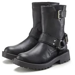 Bikerboots Lascana, Damen, Gr. 40, schwarz, Obermaterial: 100% Lederimitat. Decksohle: 100% Lederimitat. Futter: 100% Lederimitat. Laufsohle: 100% Synthetik, unifarben, Basic, Schuhe Bikerboots, mit trendigen Zierschnallen, Stiefel, Stiefelette