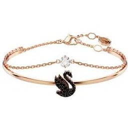 Armreif Swarovski "Swarovski Iconic Swan" Gr. M, schwarz (ros&eacute;goldfarben, kristallwei&szlig;, schwarz, kristallwei&szlig;, schwarz), Armb&auml;nder, Damen, M, Metall, Armreif, mit Swarovski Kristall und Emaille