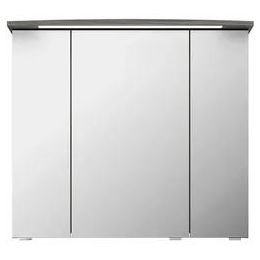Badezimmerspiegelschrank SAPHIR "Serie 4010 Badezimmer-Spiegelschrank inkl. LED-Beleuchtung im Kranz", grau (graphit struktur quer nachbildung), B:82cm H:71,9cm T:26,5cm, Schr&auml;nke, Badschrank 82 cm breit, 3 T&uuml;ren, 6 Glas-Einlegeb&ouml;den, inkl T&uuml;rd&auml;mpfer
